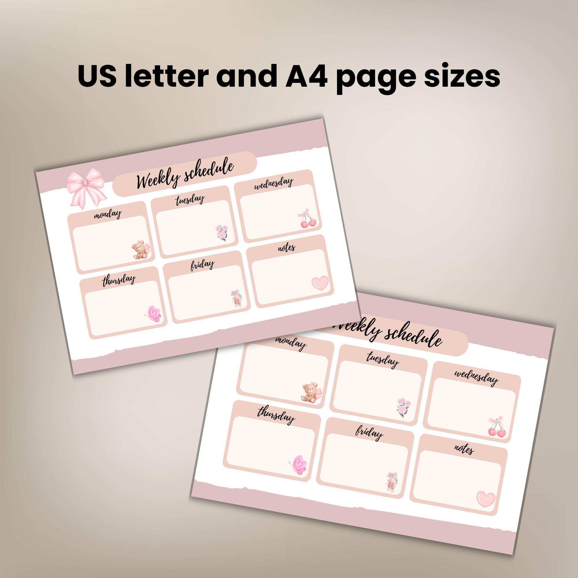 Printable Kids Weekly Schedule – Coquette Theme | Homeschool Planner ...