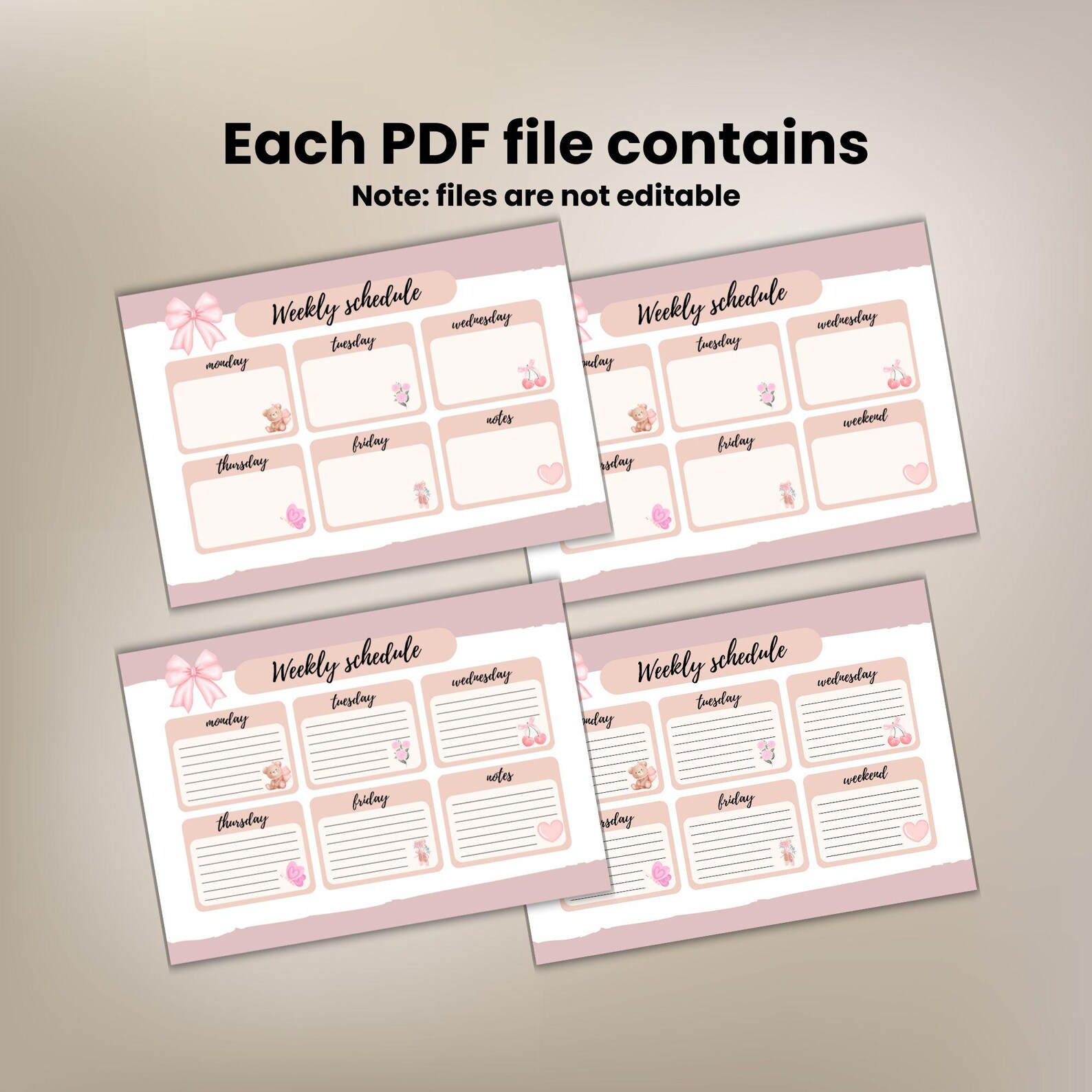 Printable Kids Weekly Schedule – Coquette Theme | Homeschool Planner ...