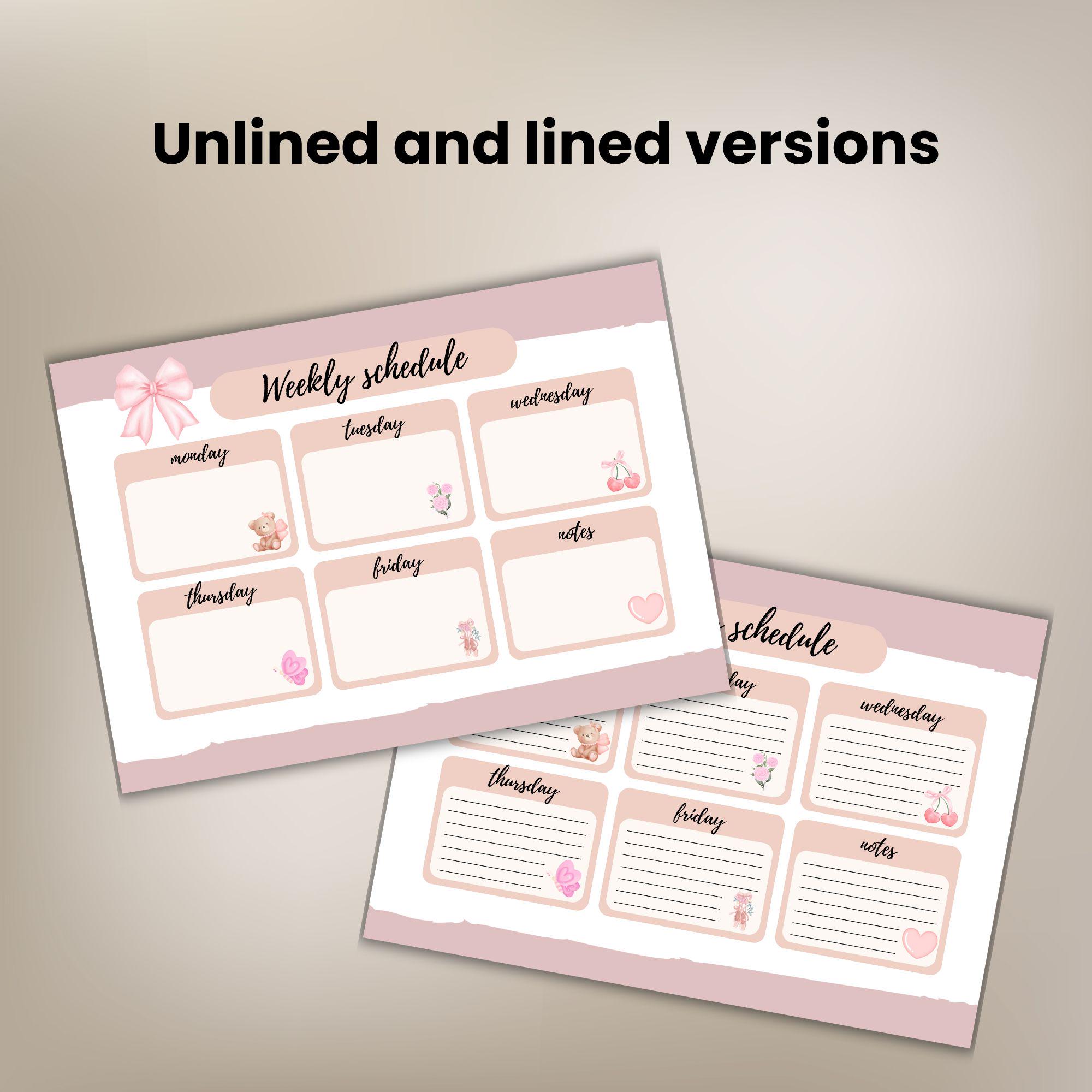 Printable Kids Weekly Schedule – Coquette Theme | Homeschool Planner ...