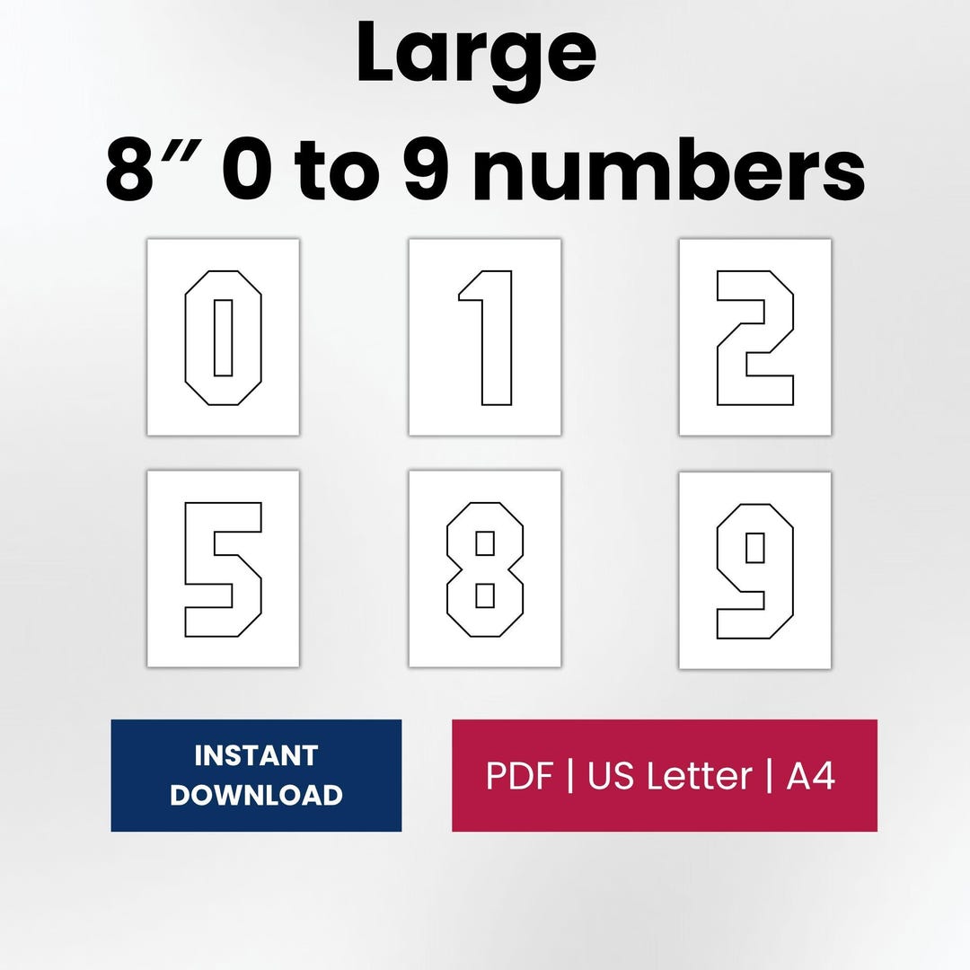 Large 8-inch Printable Number Templates 0–9 – Digital PDF for ...