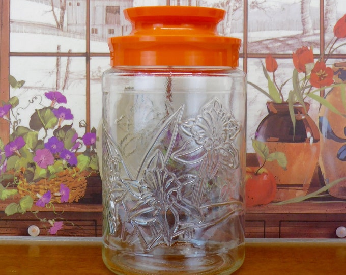 Vintage Anchor Hocking Storage Jar, 1970's Tang Jar, Orange Lid ...