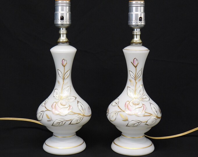 Vintage West Germany Frosted Rose Lamps Pink Rose Gold Trim Bedroom ...
