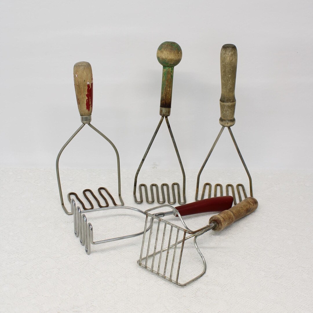 Vintage Wooden Handle Potato Masher Antique Kitchen Tool Hand Held ...