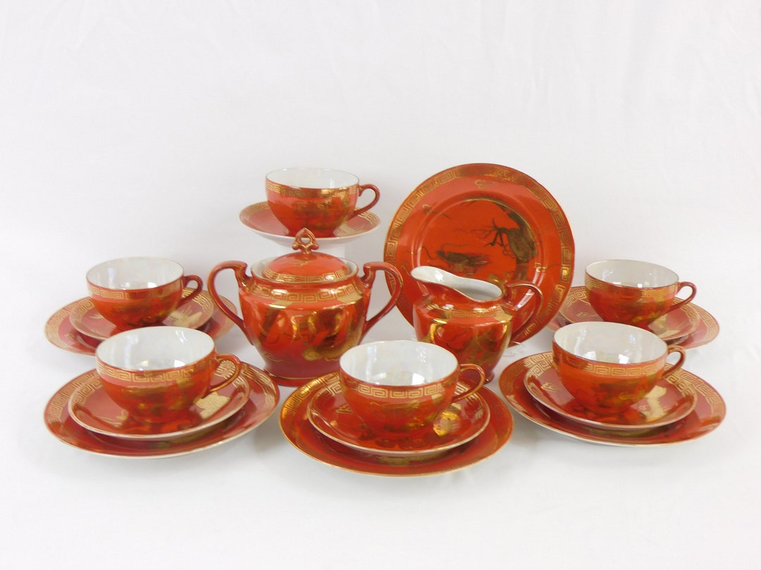 Takito Japan China Serving Set, Cream and Sugar, 6 Dessert Plates and 6 ...