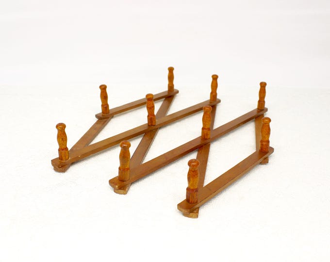 Vintage Wooden Coat Rack, Accordion Style, Hat Rack, Peg Rack, 10 Pegs ...