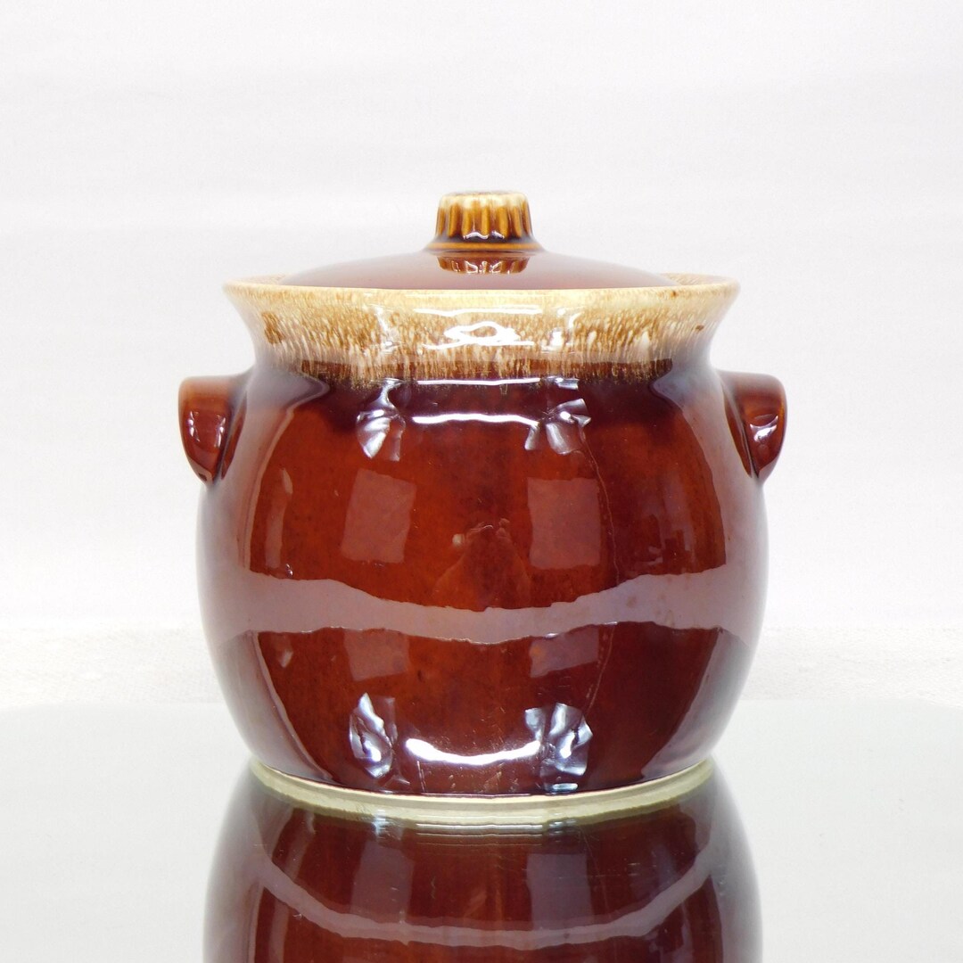 Vintage Bean Pot Hull USA Pottery Brown Drip Glaze, Authentic Bean Pot ...