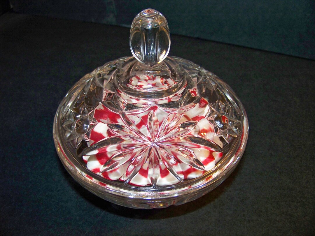 Glass Candy Dish With Lid, Vintage Anchor Hocking EAPG Small Candy Dish ...