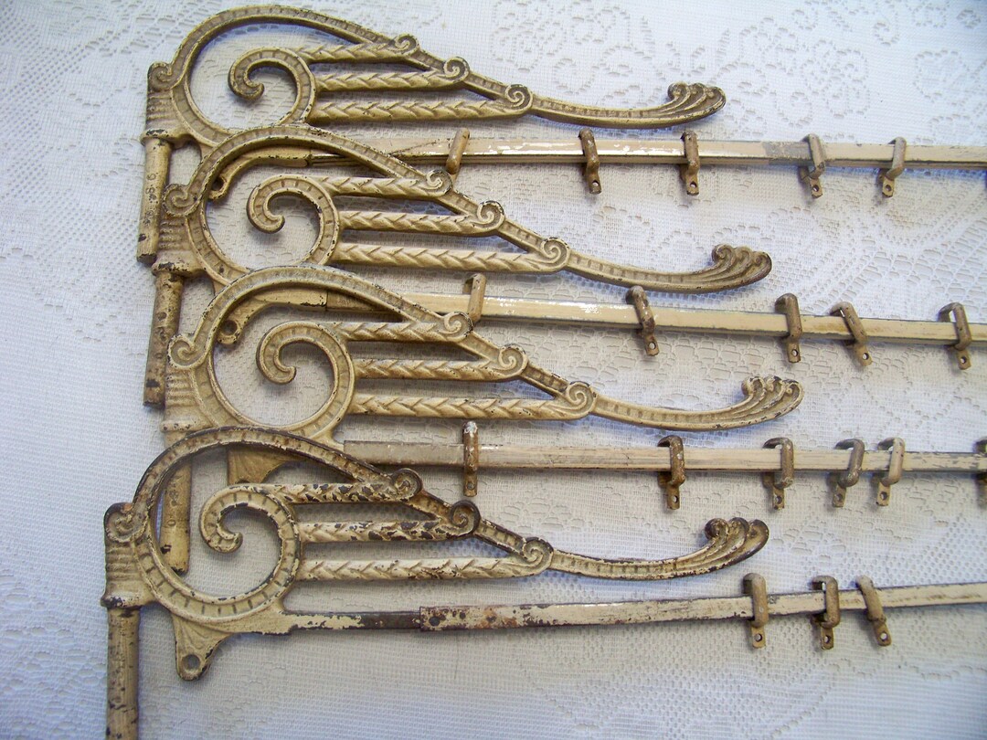 Vintage Wrought Iron Swing Arm Curtain Rods Four 4 With Hooks Extension ...