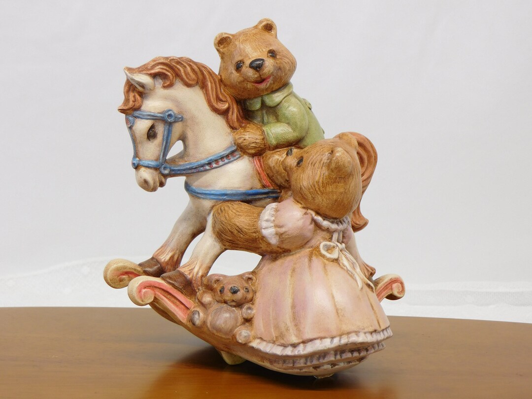 Vintage Ceramic Rocking Horse With Boy and Girl Bears Nursery Room ...