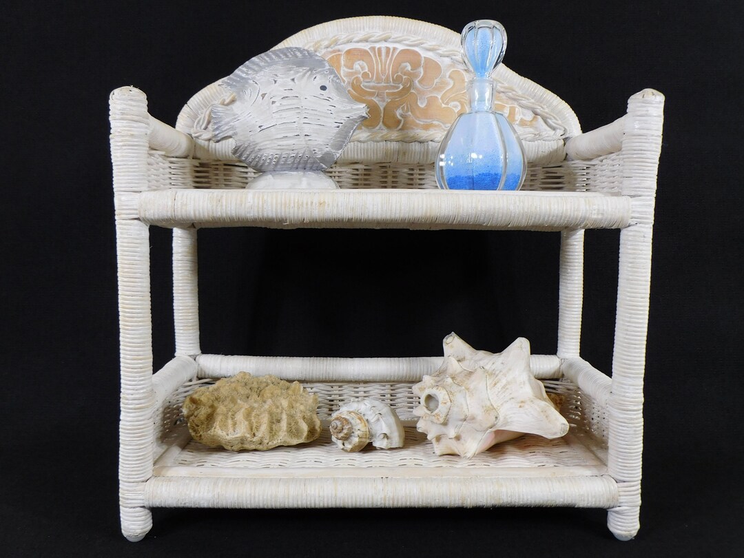 Vintage Wicker Shelf, Two Tier Shelf, White Wicker Rattan, Free ...