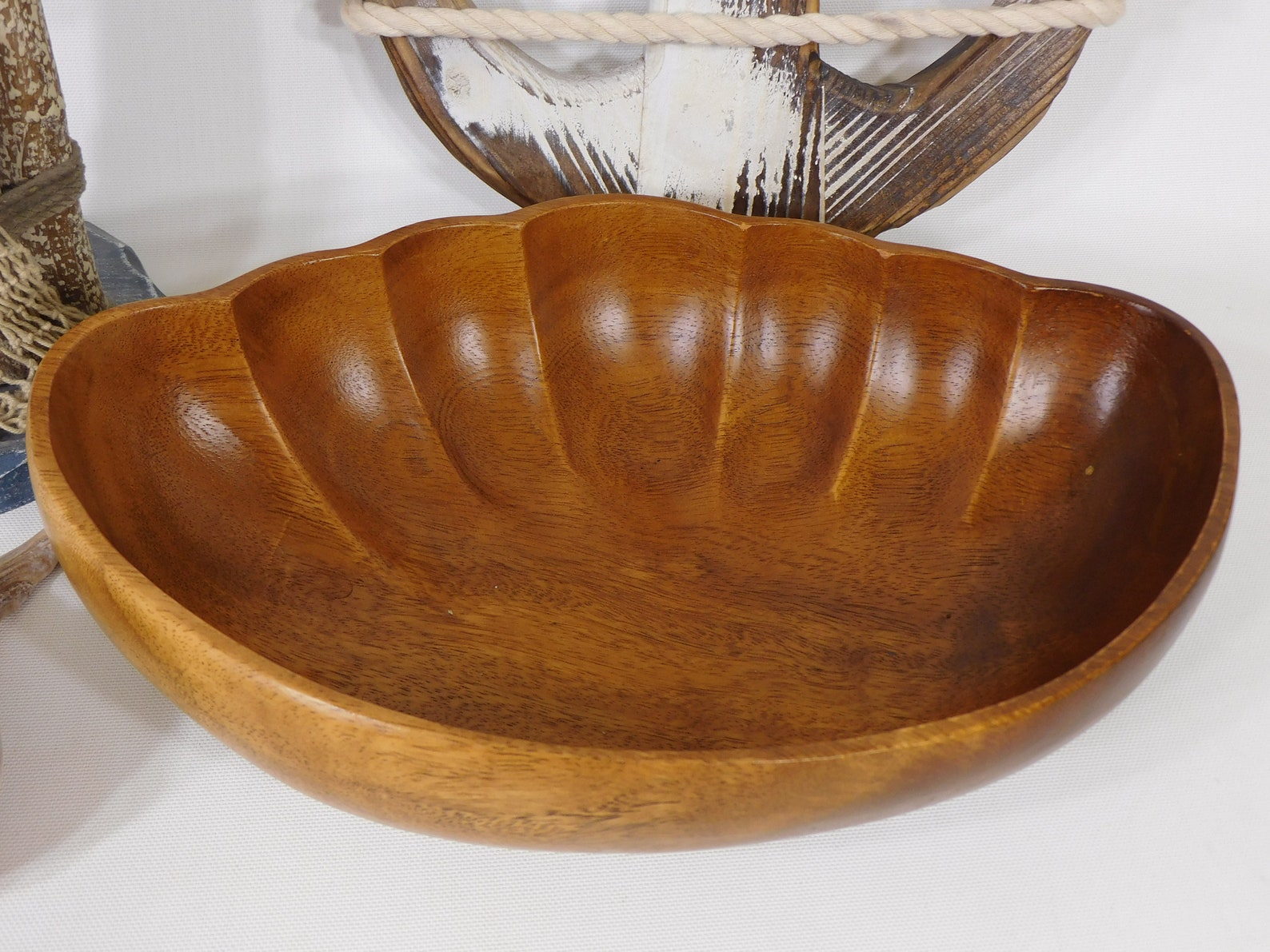 Large Scalloped Shell Bowl Wood Fruit Bowl Nautical Decor | Etsy