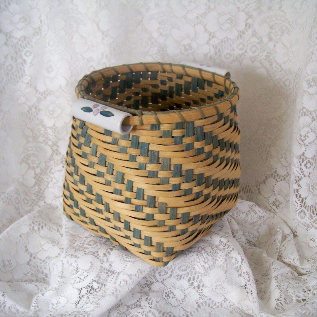 Vintage Woven Basket With Ceramic Handles, Vintage 80's Splint Basket ...