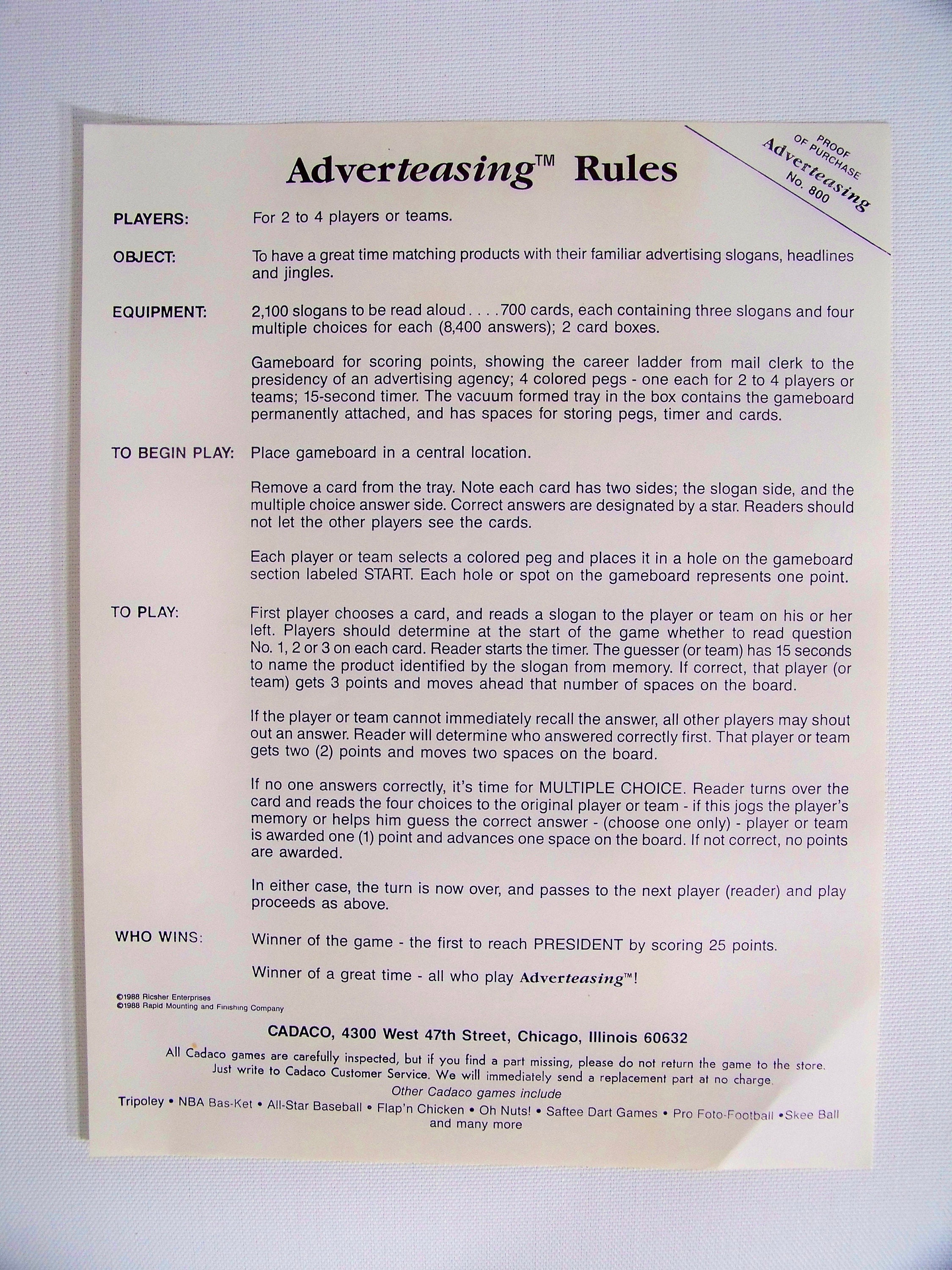 Vintage Adverteasing the Game of Advertising Slogans - Etsy Canada