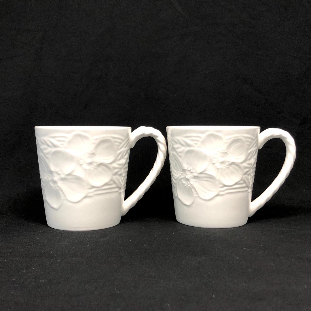 Vintage Mikasa Flower Basket White Beverage Mugs Set of 2 Vintage From ...