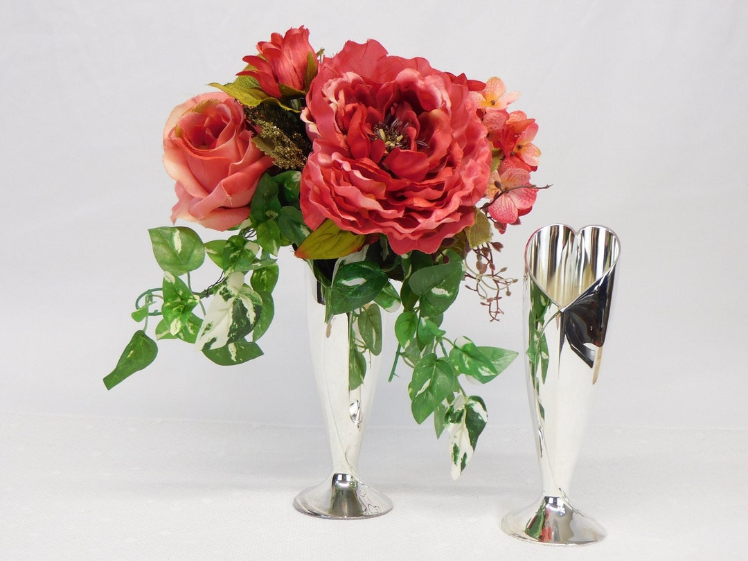 Bud Vase PAIR Silverplate Heart Shaped by International Silver Company ...