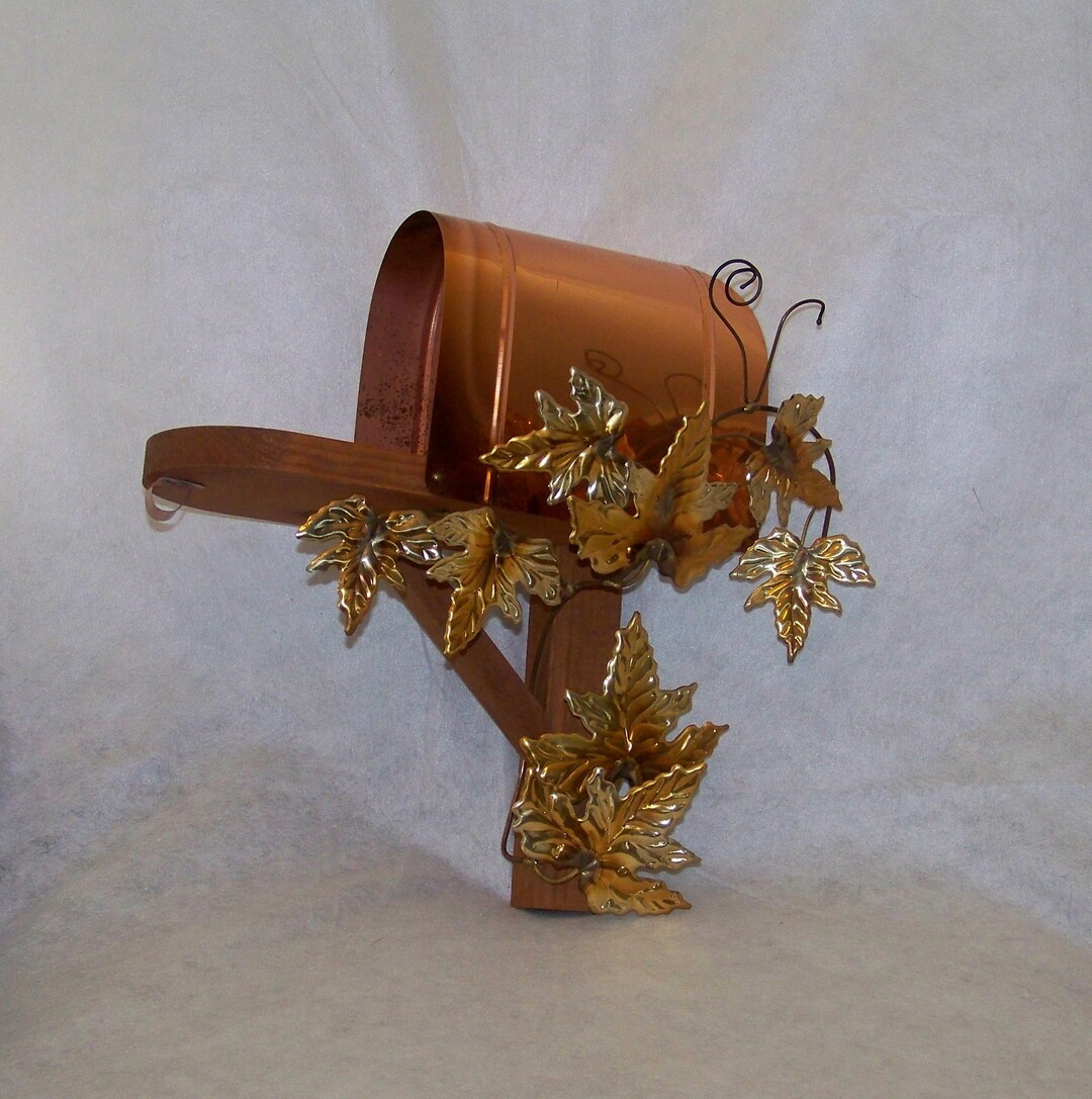 Copper Country Mailbox Shelf With Brass Leaves Vintage HOMCO Home Decor ...