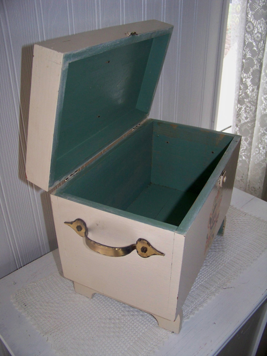 Vintage Handmade Folk Art Box, Storage Box, Display Box, Footed Wood ...