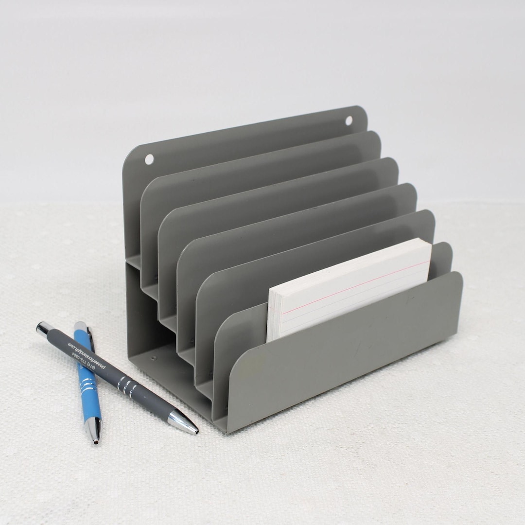 Vintage File Keeper Organizer Gray Metal Cascading File Holder Wall ...