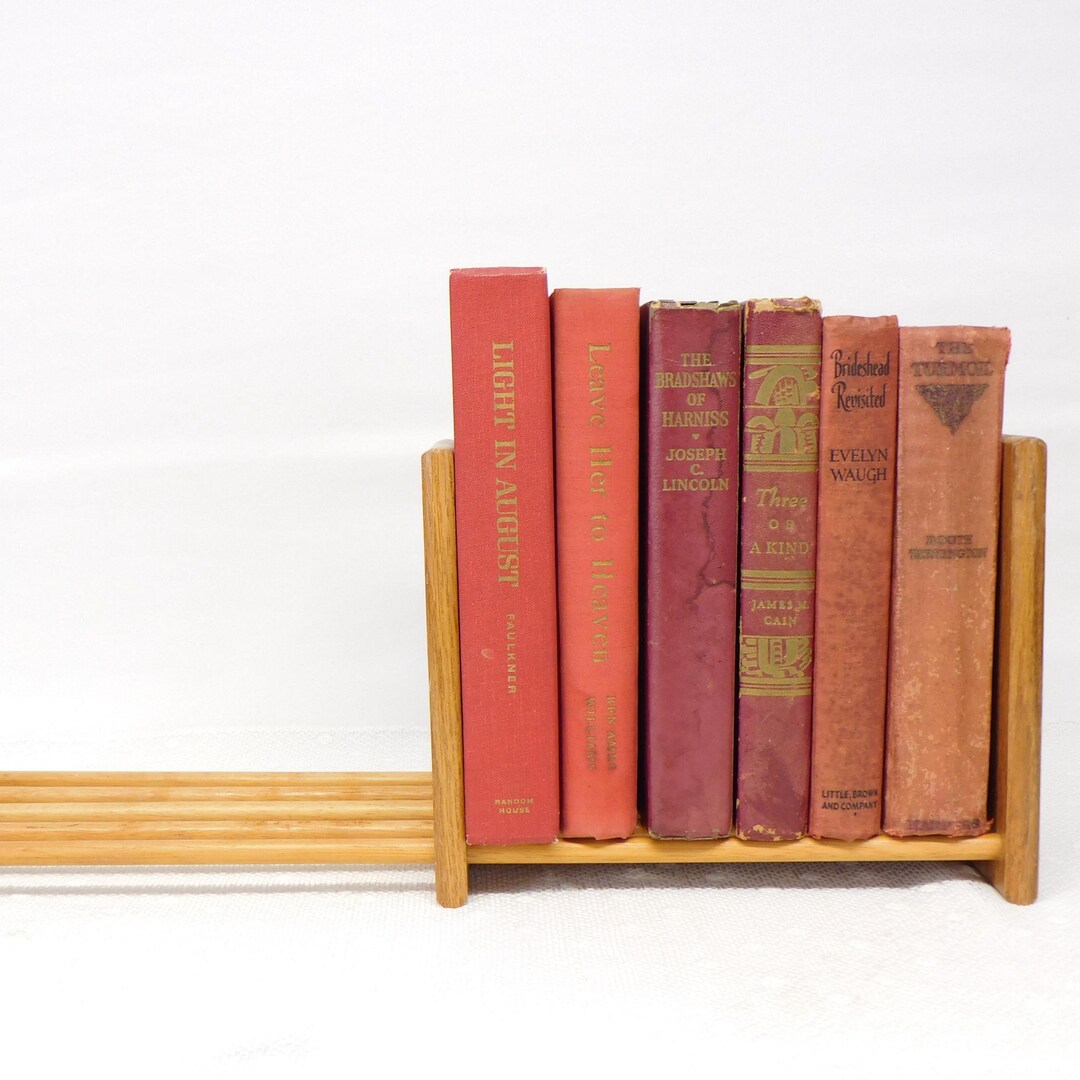 Wood Book Holder With Adjustable End, Wood Block & Dowel Bookrack ...