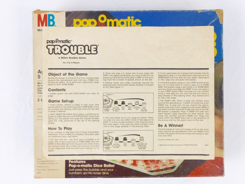 Trouble Pop-o-matic Board Game Trouble Board Game 1986 - Etsy