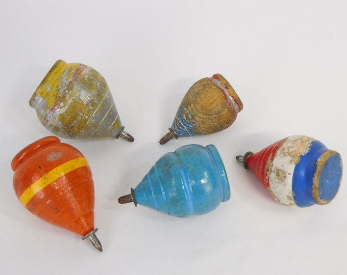 Vintage Wooden Top Lot, Instant Collection, Set of 5 Different Wood Toy ...