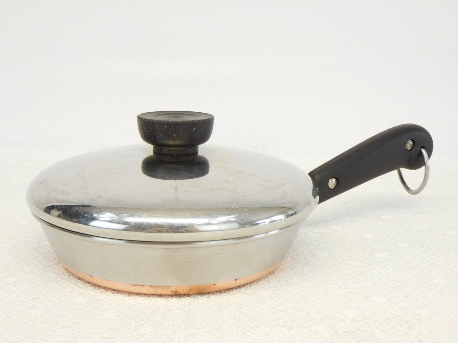 Revere Ware 6 Skillet Copper Bottom Frying Pan With Lid Double Rings ...