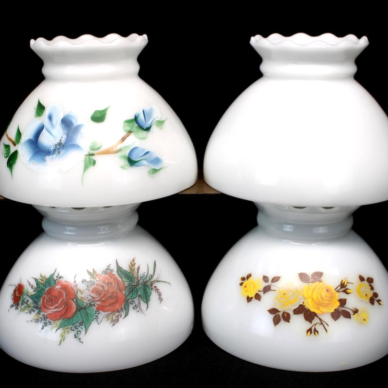 Milk Glass Lamps With Roses - Etsy