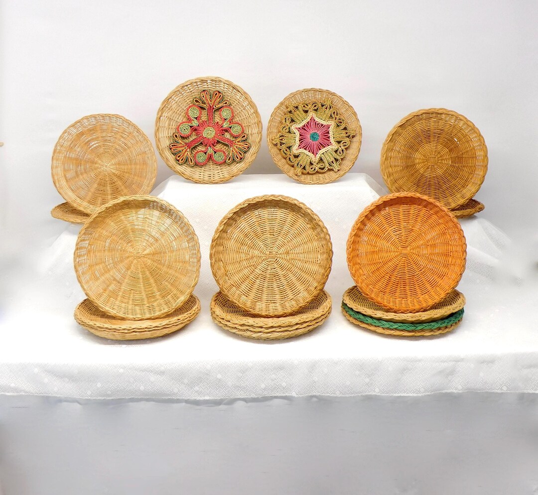 Wicker Paper Plate Liners YOUR CHOICE Vintage Rattan Gallery Wall Decor ...