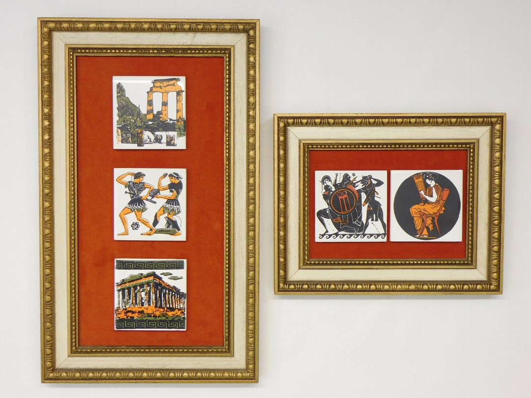 Vintage Greek Tiles Hand Painted Greek Ceramic Tiles Velvet Backing 3 X ...