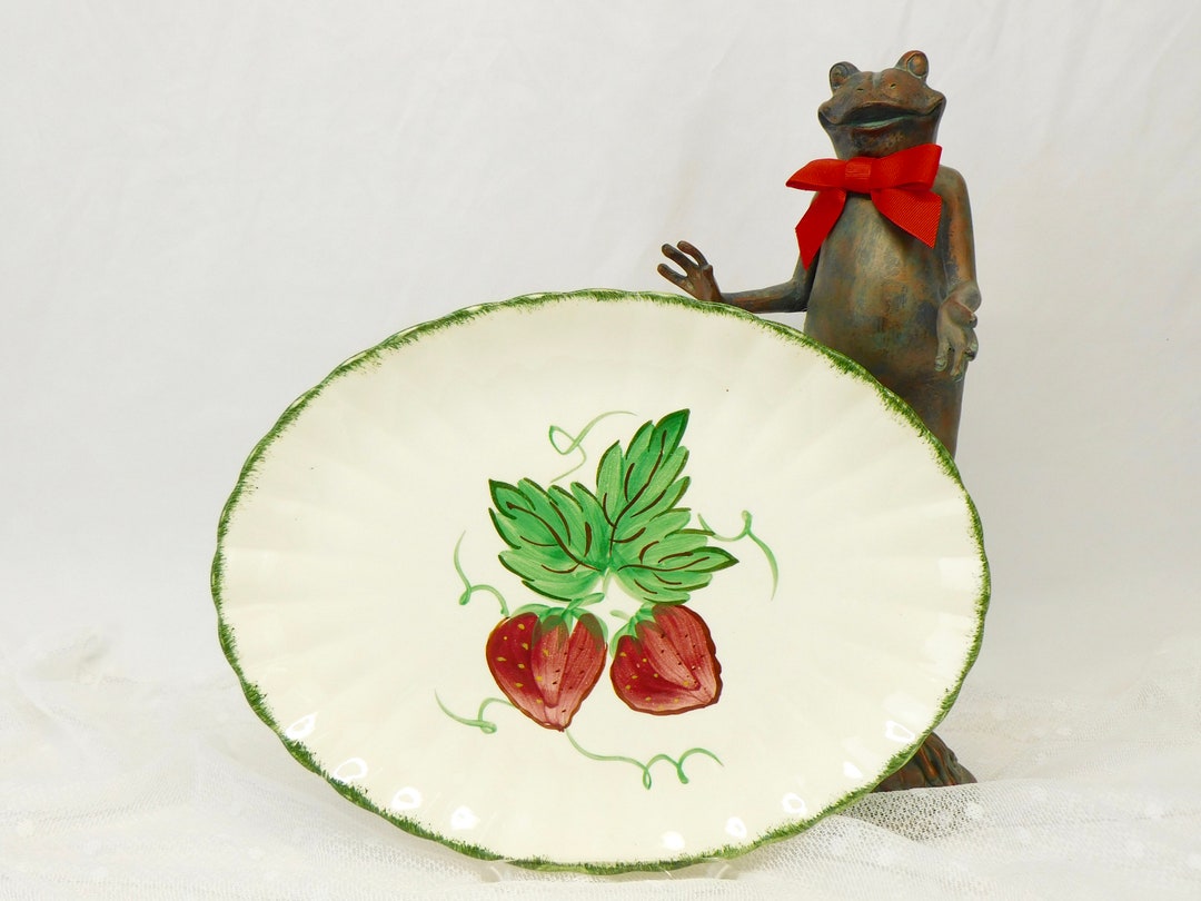 Blue Ridge Pottery Strawberry Serving Platter – Hand Painted Ribbed ...