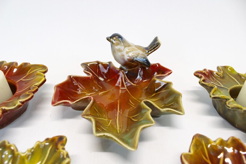 Autumn Leaves Table Decor Maple Leaf Dish and Candleholder Set ...