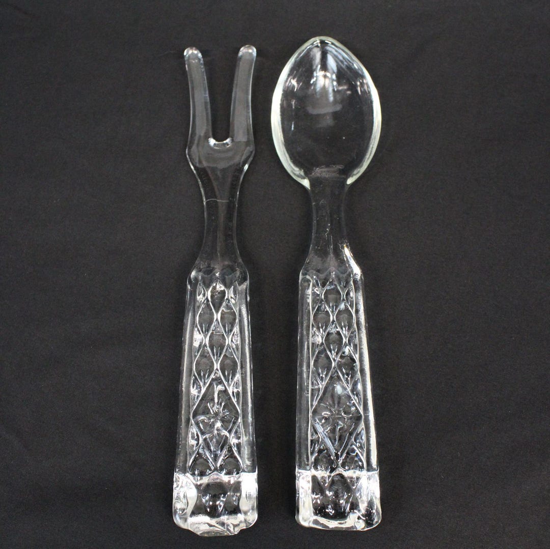 Vintage Anchor Hocking Glass Salad Serving Set, Wexford Style Diamond ...