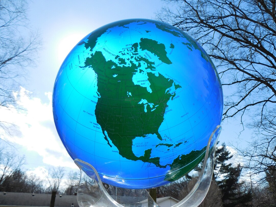 Vintage World Globe Large 15 Inch Blue and Green Lucite Globe Spherical ...