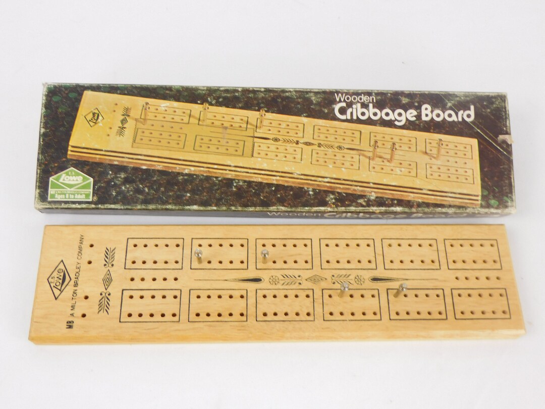 Wooden Cribbage Board, Vintage Cribbage Board, Metal Pegs, Cribbage ...