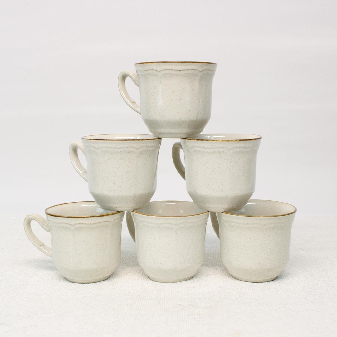 Stoneware Cup Set Vintage Baroque Hearthside - Six 8 Ounce Coffee Cups ...