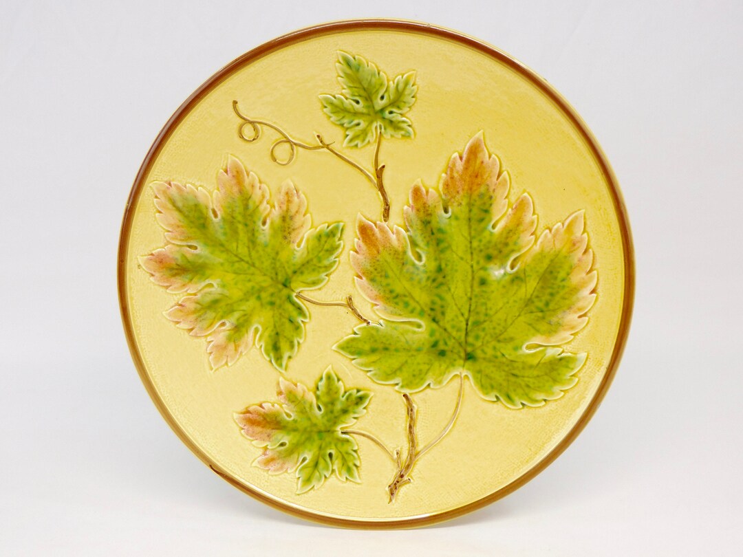 Vintage Maple Leaf Plate, German Art Pottery, Majolica 11 1/4" Round ...