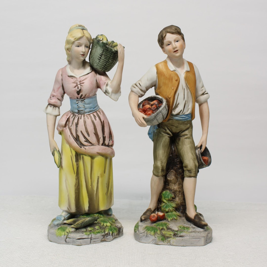 Vintage HOMCO Young Farm Couple Statues Man and Woman Figurines 12 ...