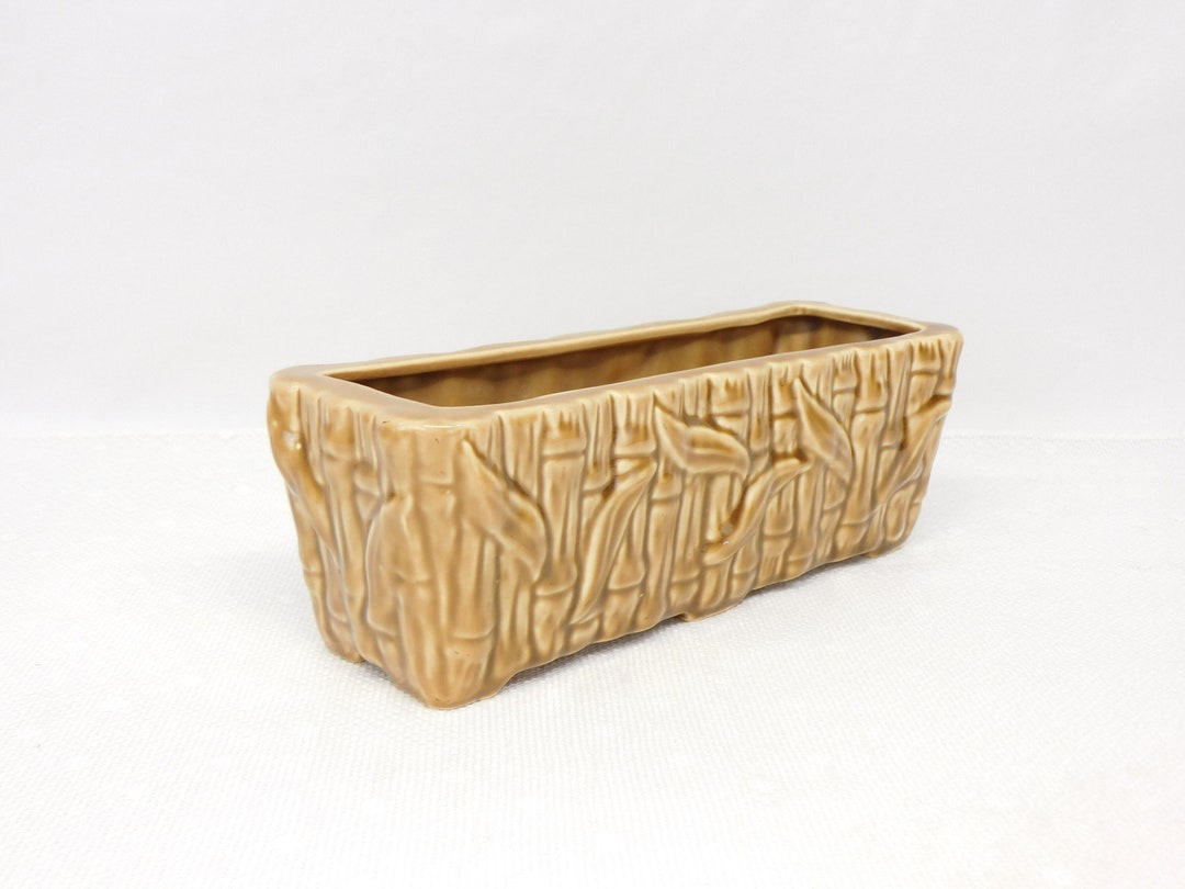 Vintage Ceramic Planter Bamboo With Leaves Rectangle Footed Planter ...