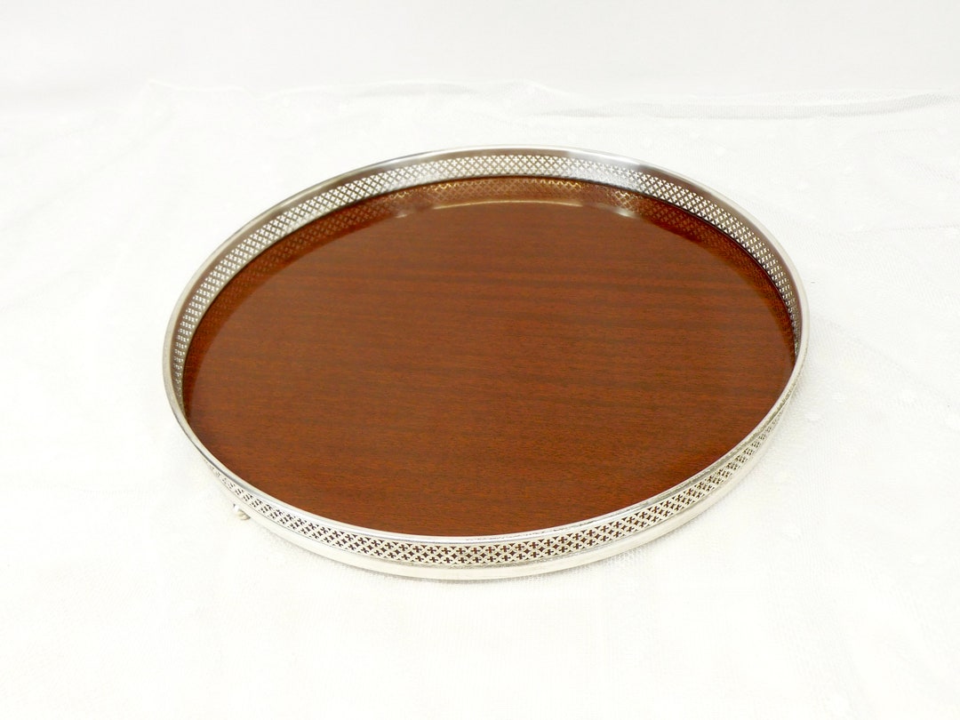 Vintage MCM Bar Tray Silver Plate and Formica Gallery Serving Tray ...