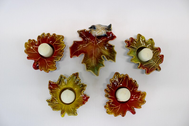 Autumn Leaves Table Decor Maple Leaf Dish and Candleholder Set ...
