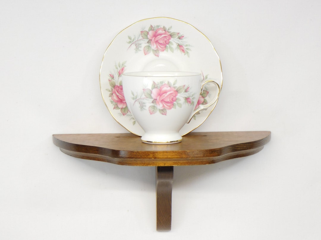 Vintage Wood Shelf Tea Cup Shelf With Plate Rail, T Shelf, Farmhouse ...