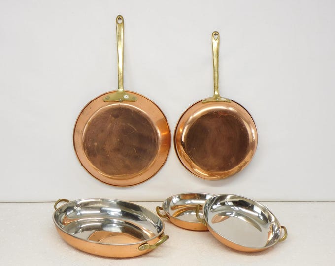 Vintage Copper Pan With Brass Handles Made in Korea Your Choice of Oval ...