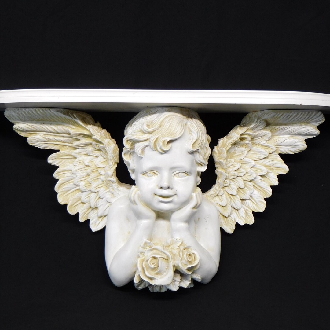 Angel Shelf Winged Cherub With Roses Large 18" Shelf French Provencal ...