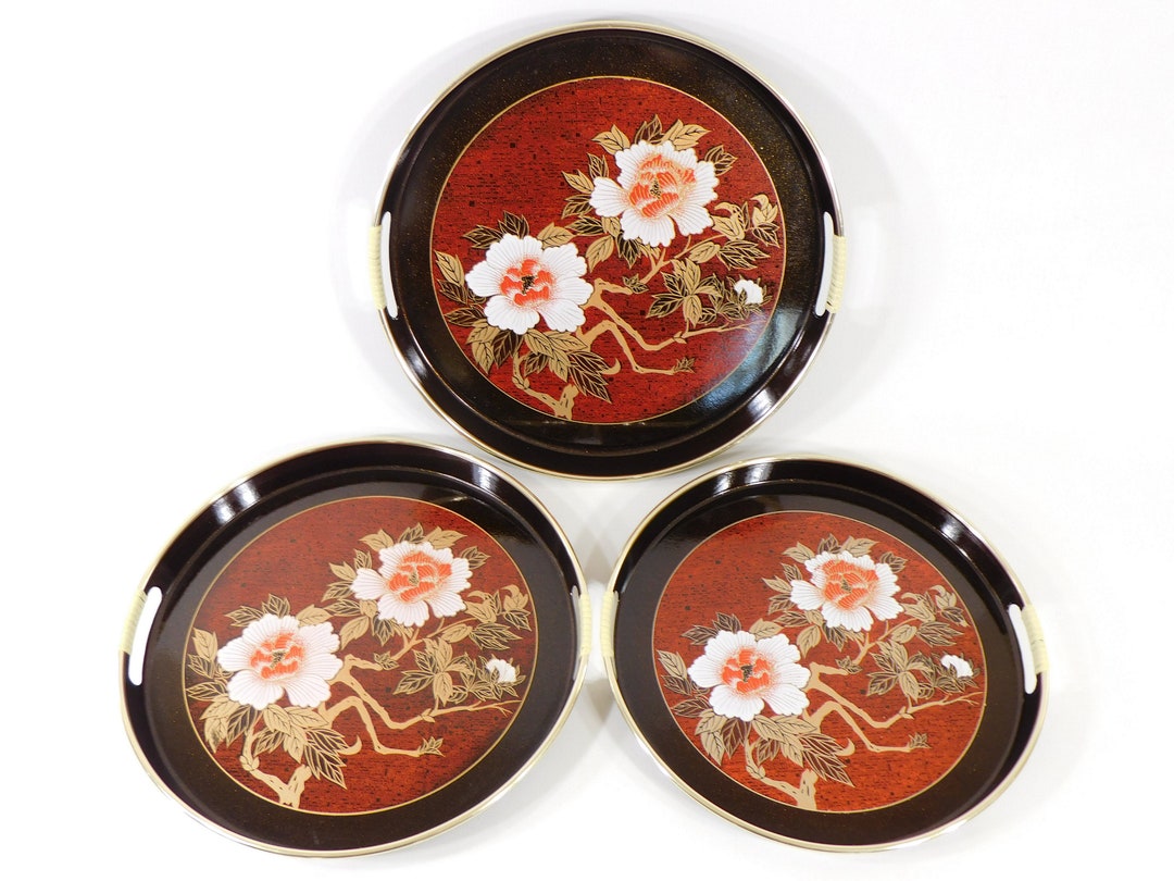 Vintage Lacquerware Tray Set Lacquer Ware Round Trays - Etsy España