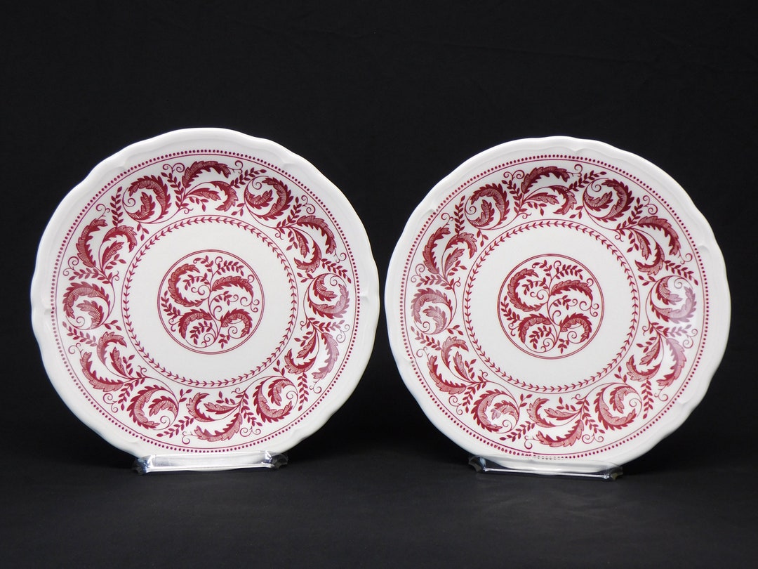 Shenango China Red Transfer Ware 9 7/8" Dinner Plates With Scalloped ...