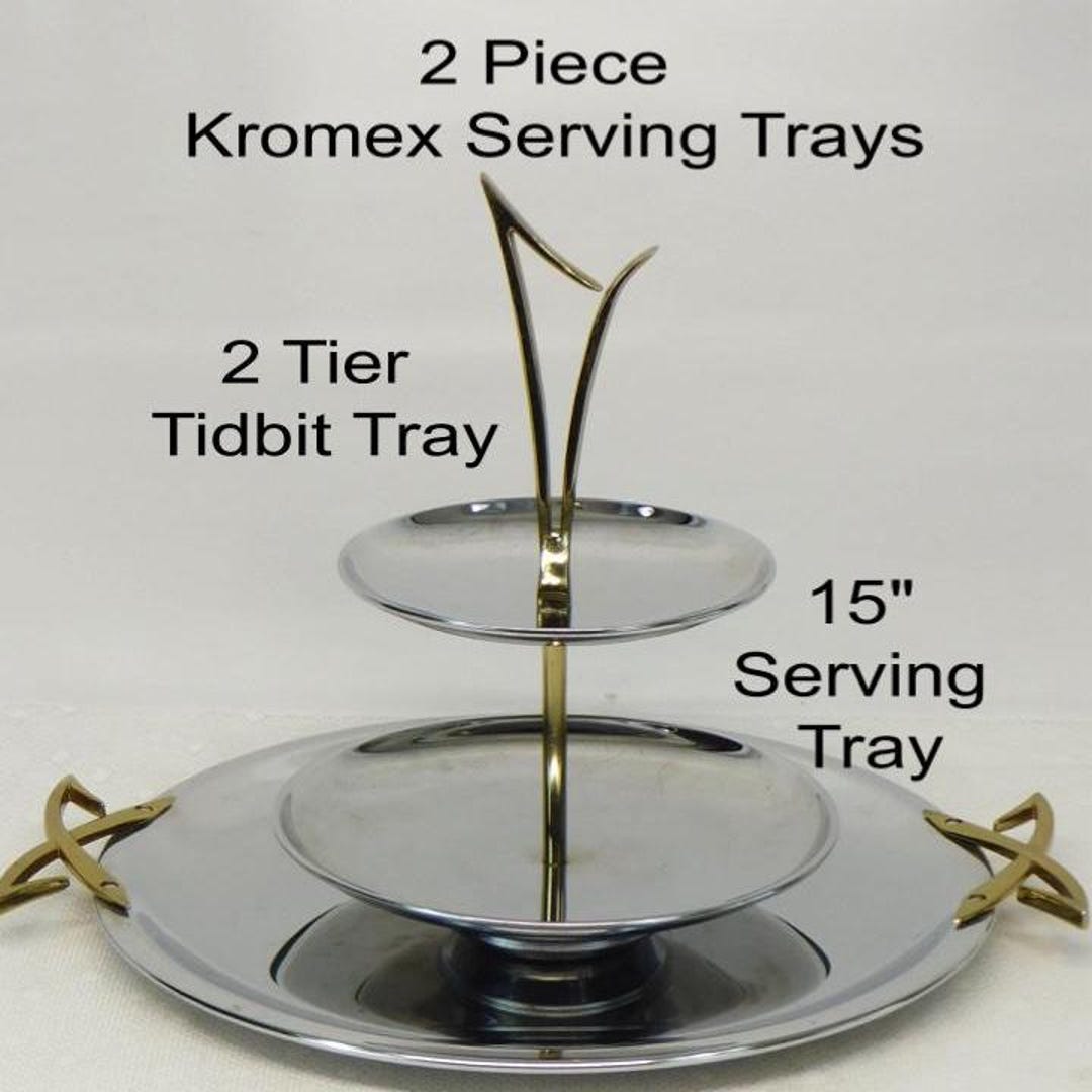 Vintage KROMEX Tray Set Round Serving Trays, Chrome 2 Tier Tray Elegant ...