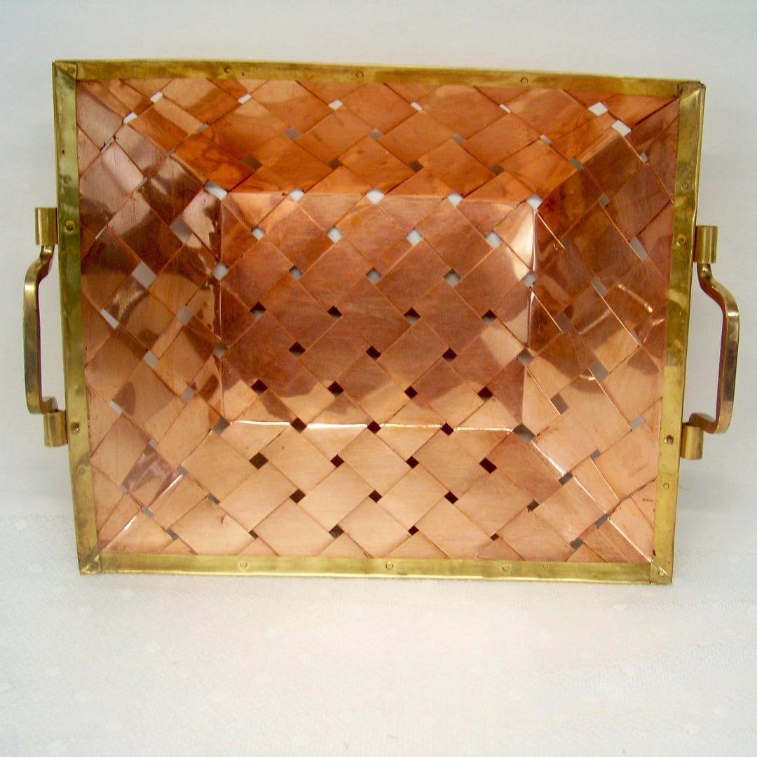 Vintage Woven Copper Basket With Brass Handles Copper Fruit Basket ...
