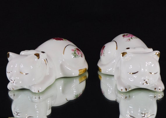 Collectibles Shabby Chic Cat Figurine Rose Decor French Cottage Decor ...