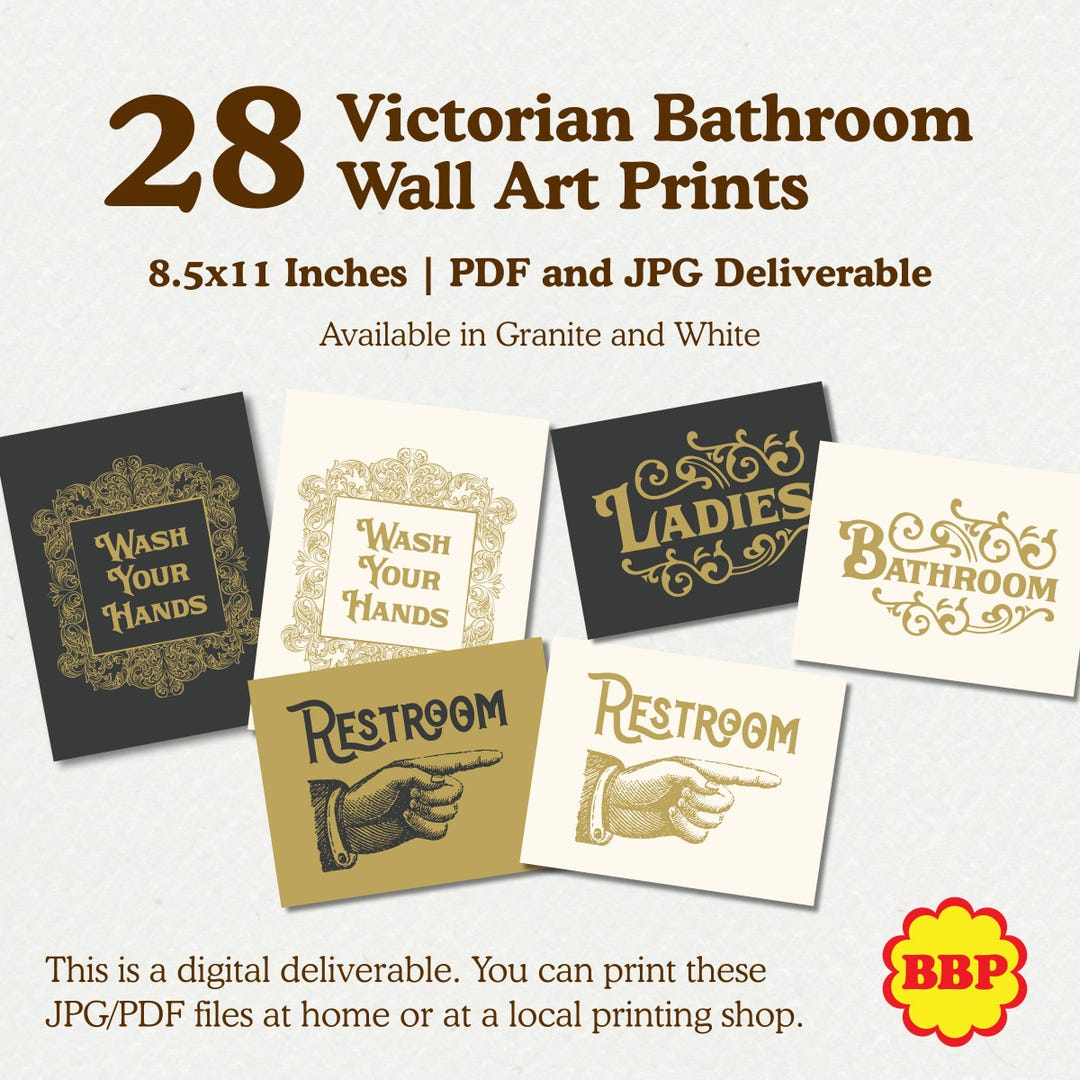 28 Victorian Bathroom Signs | Granite/white Gold Wall Art | Elegant ...
