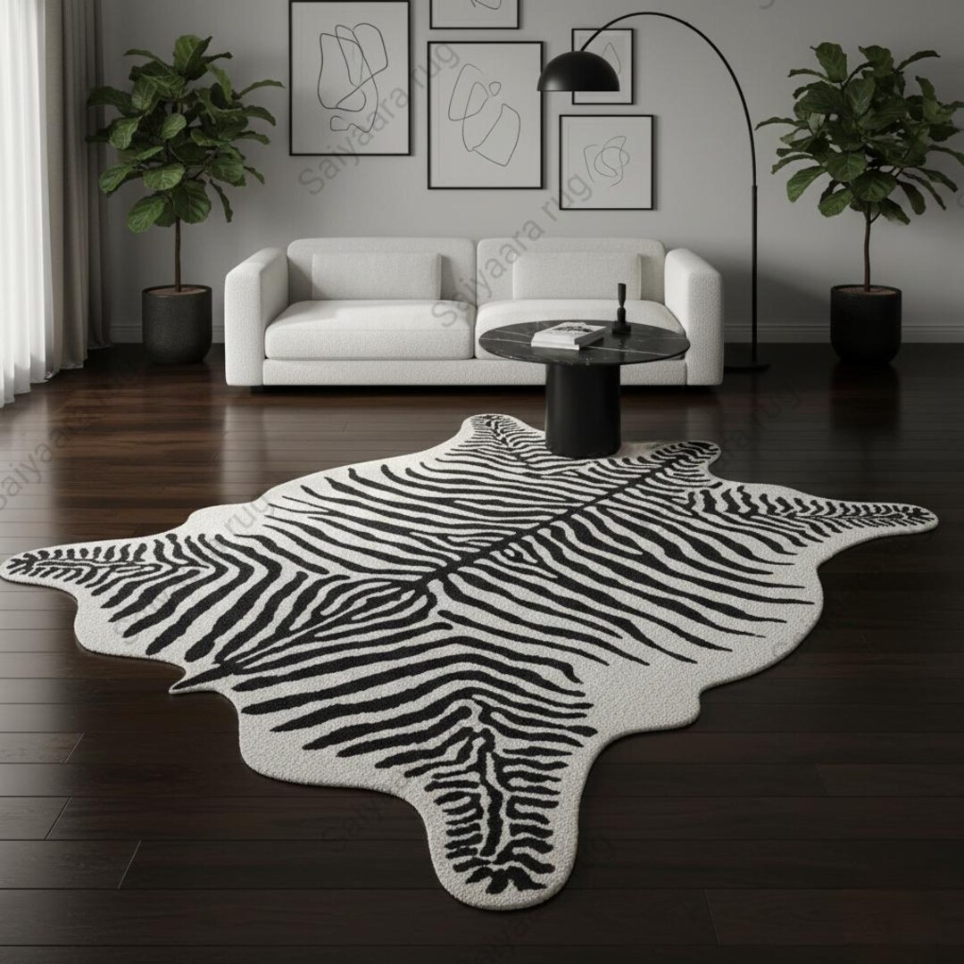 Zebra Print Irregular Rug | Modern Animal Pattern Carpet | Black ...